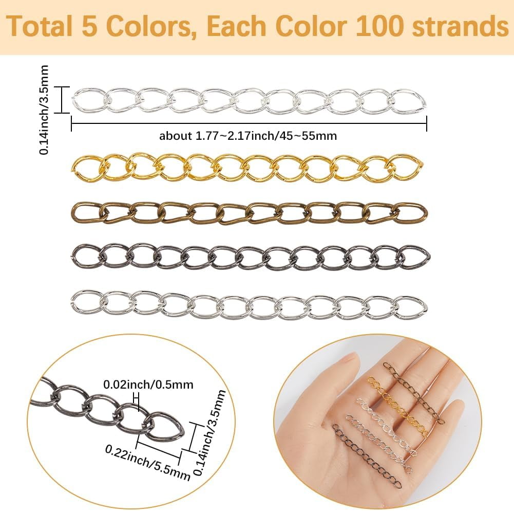 1 Box 500Pcs 5 Colors Jewelry Tail Chain Curb Link Chain Extender ...