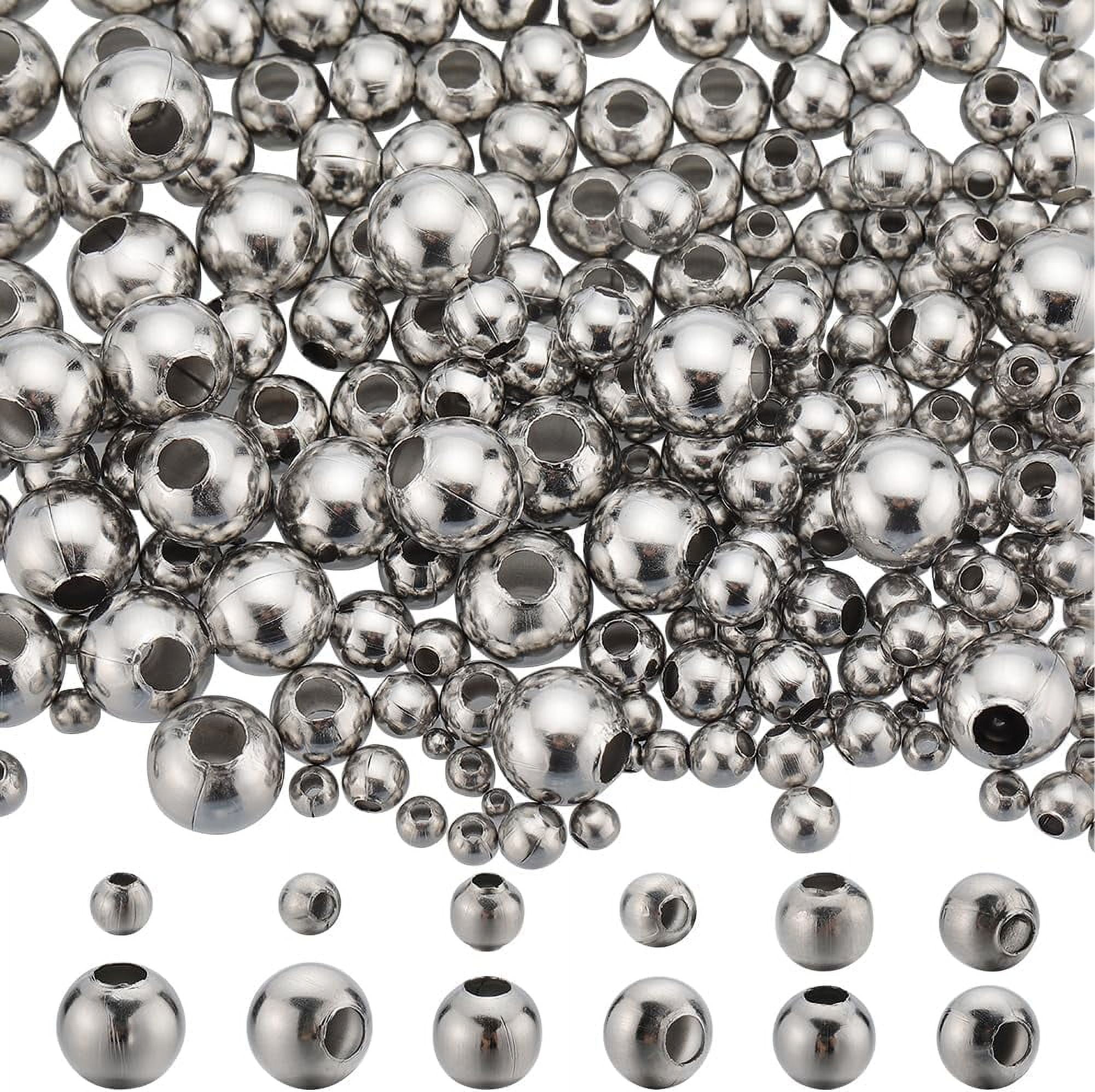 1 Box 500Pcs 6 Sizes Stainless Steel Beads Bulk Round Loose Spacer ...