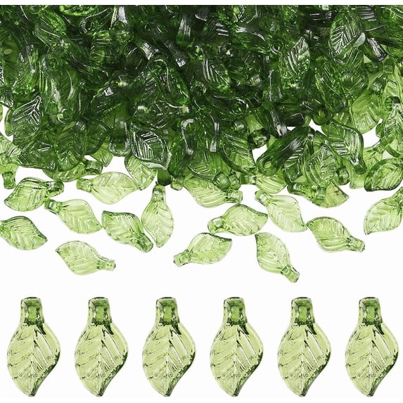1 Box 500Pcs Acrylic Leaf Charms Green Leaf Shaped Beads Bulk Tiny ...