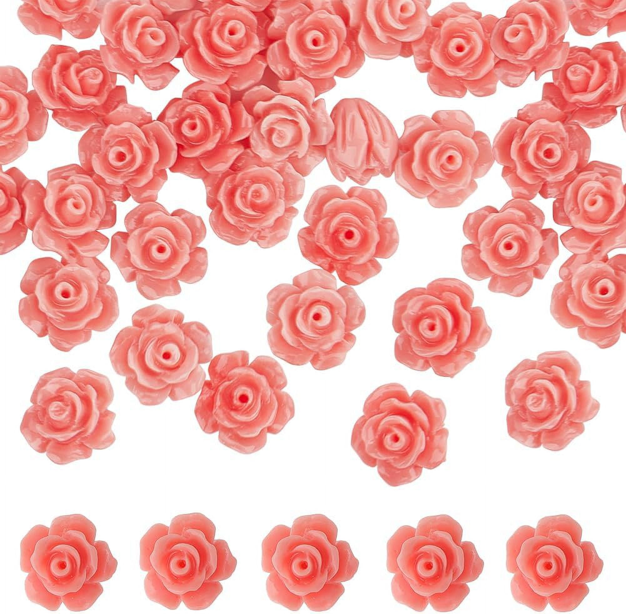 1 Box 50PCS 10mm Pink Rose Flower Beads Carved Rose Beads Synthetic ...