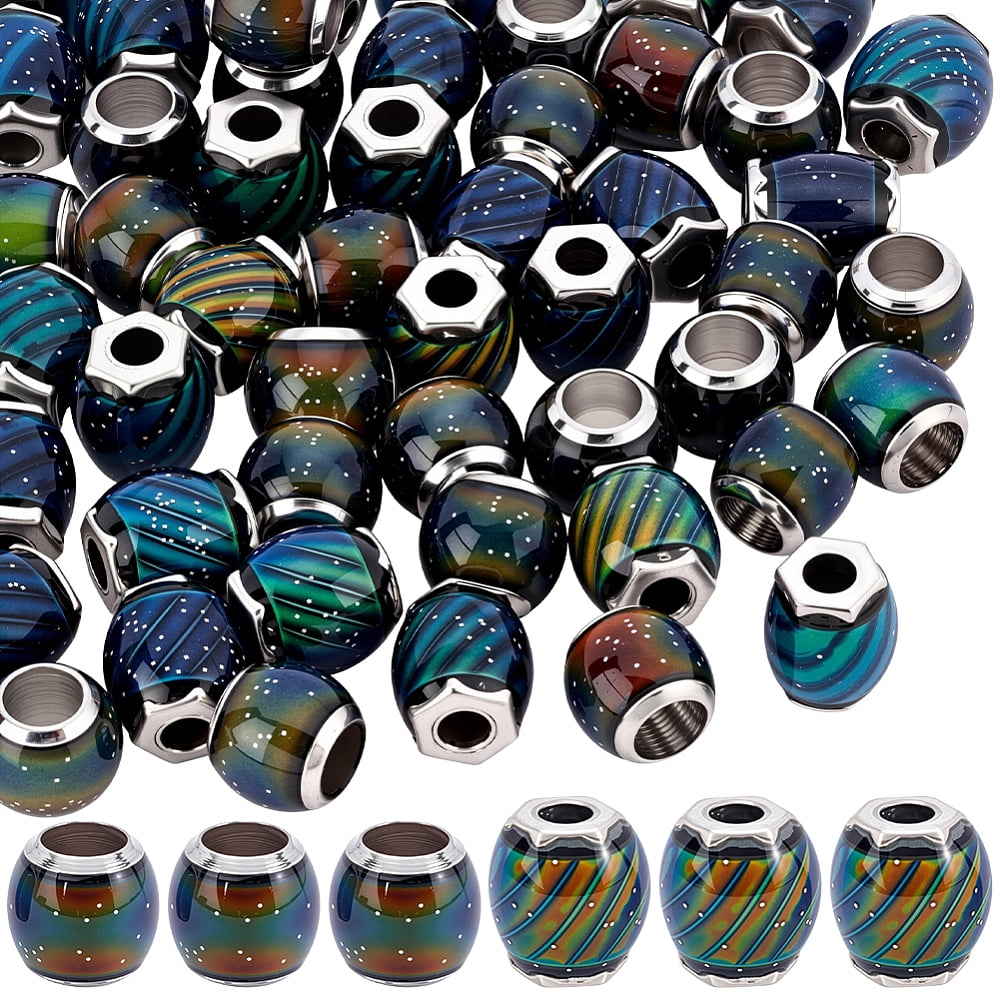 1 Box 50PCS European Glass Mood Beads with Platinum Tone Brass Double ...