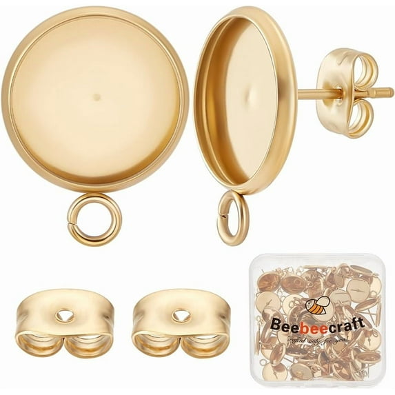 1 Box 50Pcs 12mm Tray Flat Round Stud Earrings Findings 304 Stainless ...