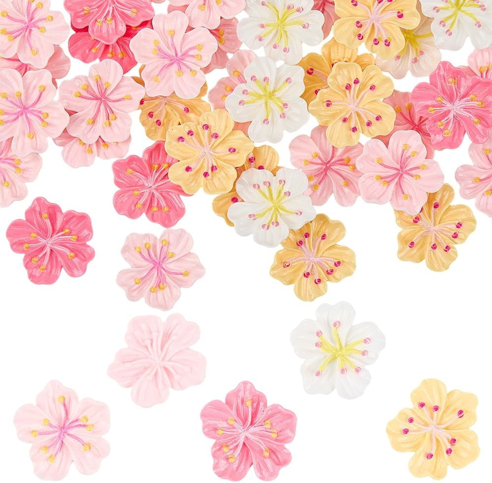 1 Box 50Pcs 5 Colors Flower Resin Charm Flower Cabochons Flatback Bulk ...
