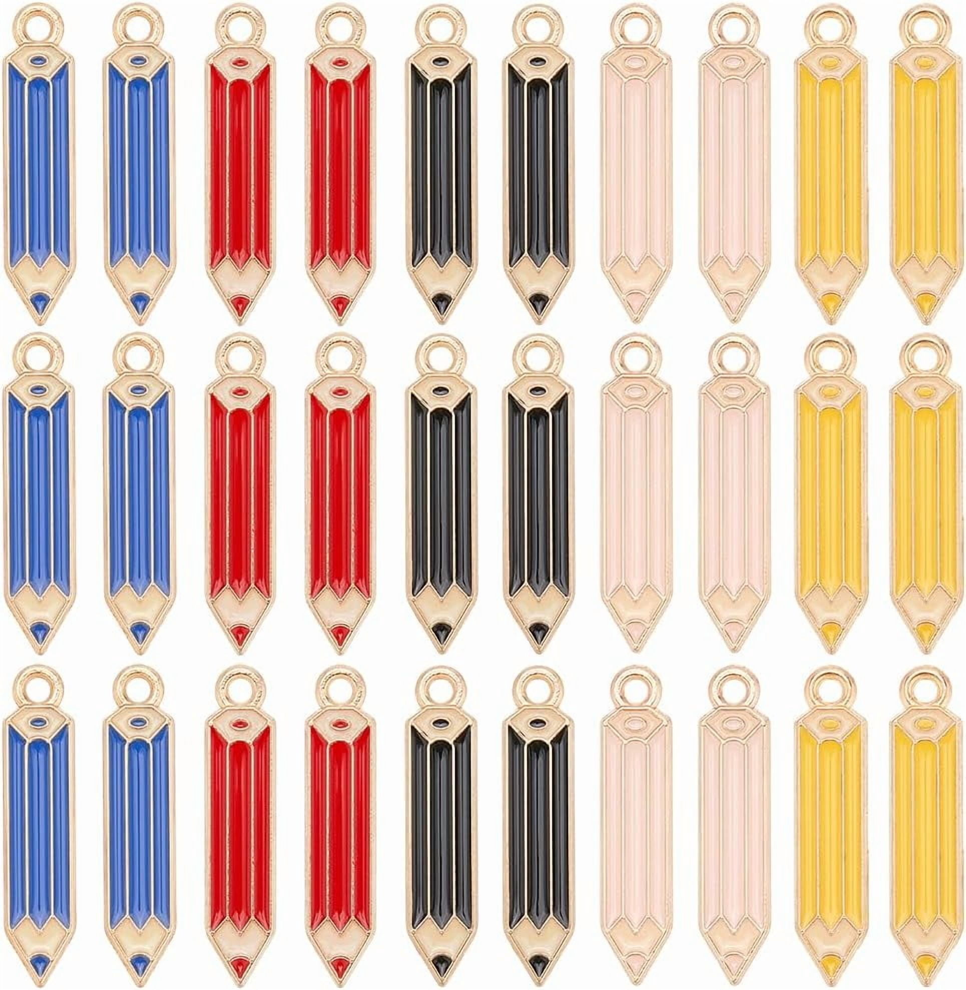 1 Box 50Pcs 5 Colors Pencil Shaped Charms Teacher Charms Alloy Enamel ...