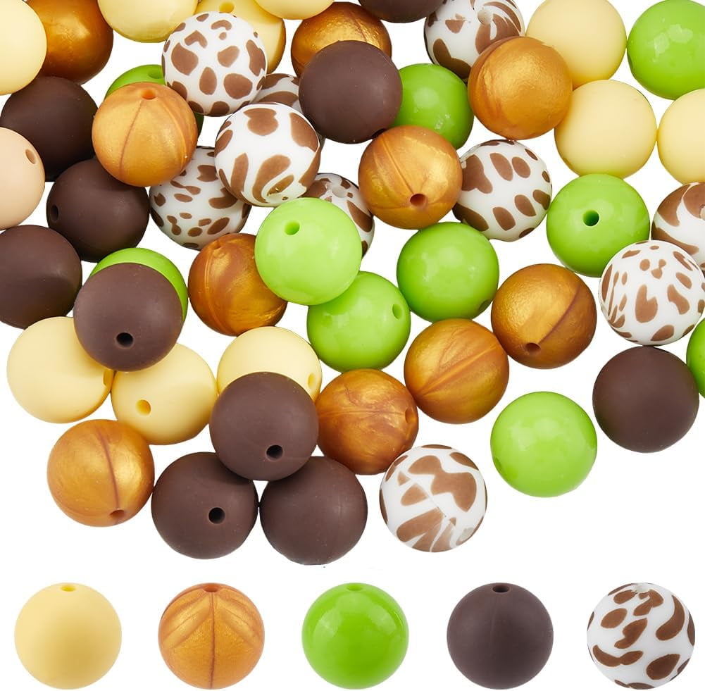 1 Box 50Pcs 5 Styles Silicone Beads Set Rubber Bead Kits 15mm Yellow ...