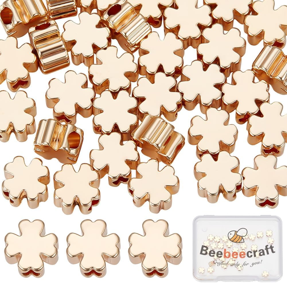 1 Box 50Pcs Four Leaf Clover Beads 18K Gold Plated Brass Golden Spacer ...