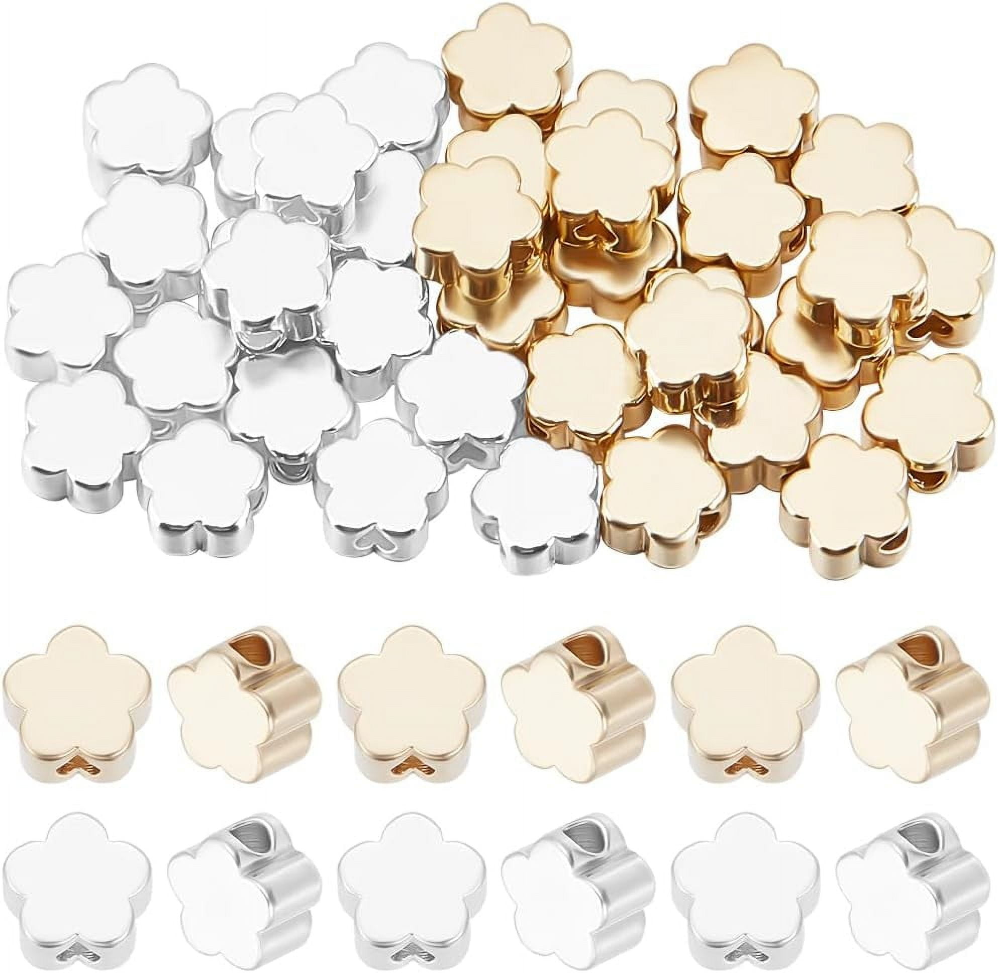 1 Box 50Pcs Metal Flower Beads 24K Gold Plated Tiny Double Hole Spacer ...