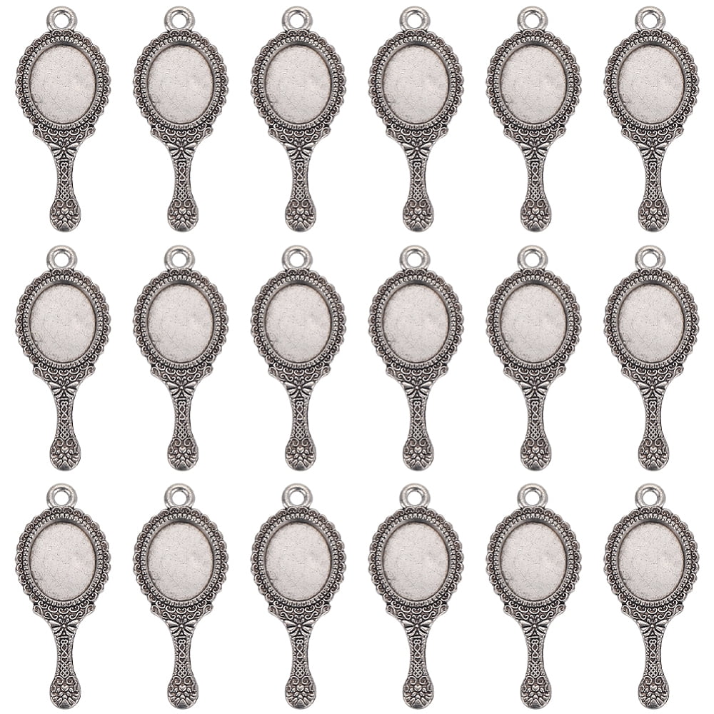1 Box 50Pcs Mirror Charms Bulk Silver Mirrors Charm Tibetan Style Alloy ...