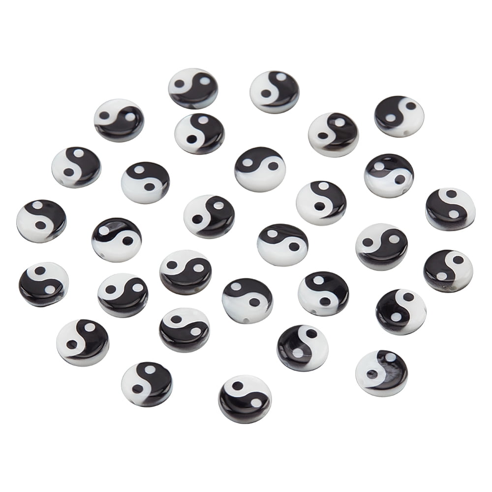 1 Box 50Pcs Natural Freshwater Shell Printed Beads Yin Yang Pattern ...