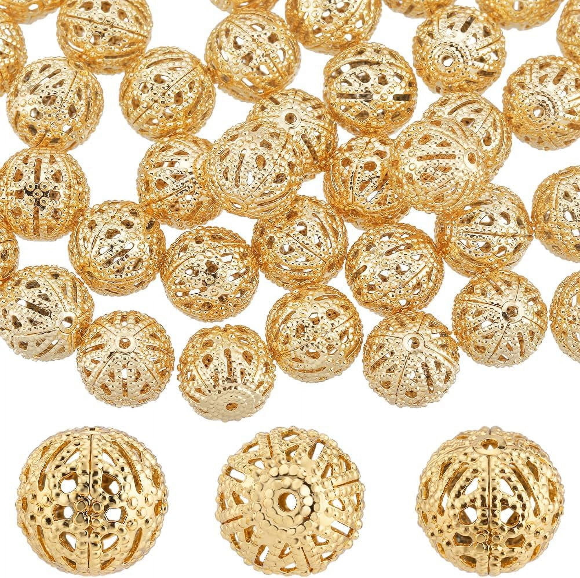 1 Box 50Pcs Round Filigree Beads 18K Gold Plated Brass 10mm Hollow ...