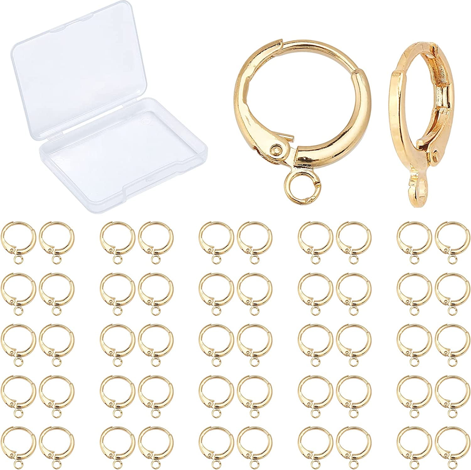 1 Box 50Pcs Round Leverback Hooks 18K Real Gold Plated Lever Back Brass ...