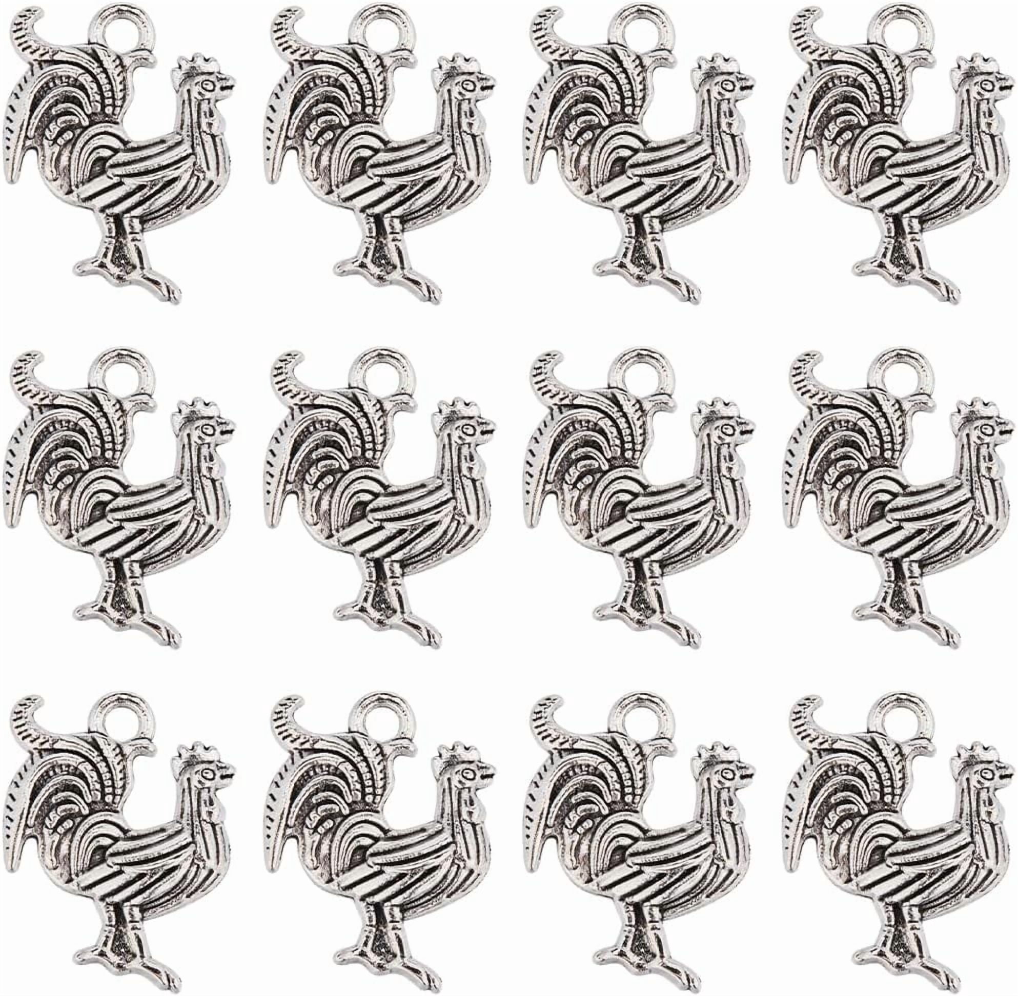 1 Box 50Pcs Silver Rooster Charm Cock Chicken Charms Bulk Tibetan Style ...