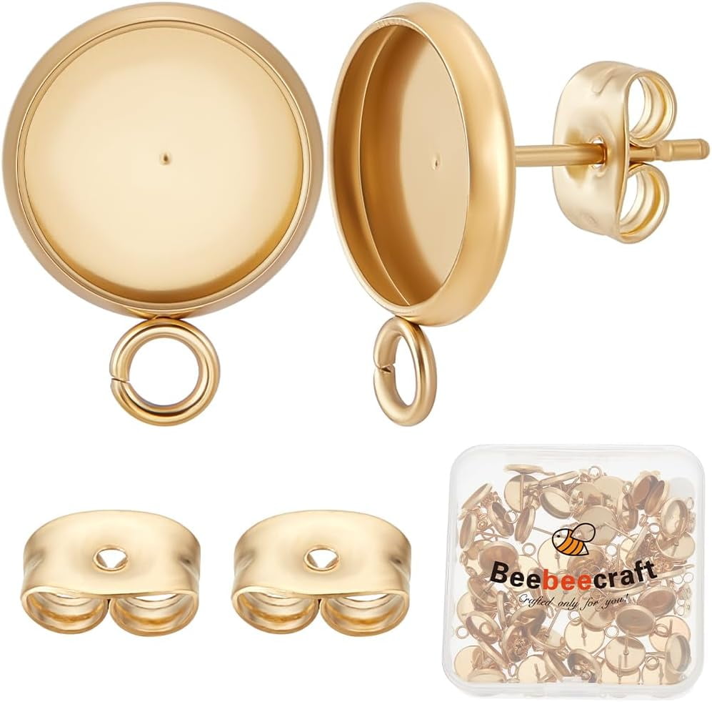 1 Box 50Pcs Stud Bezel Earring Blanks 304 Stainless Steel Stud Earring ...