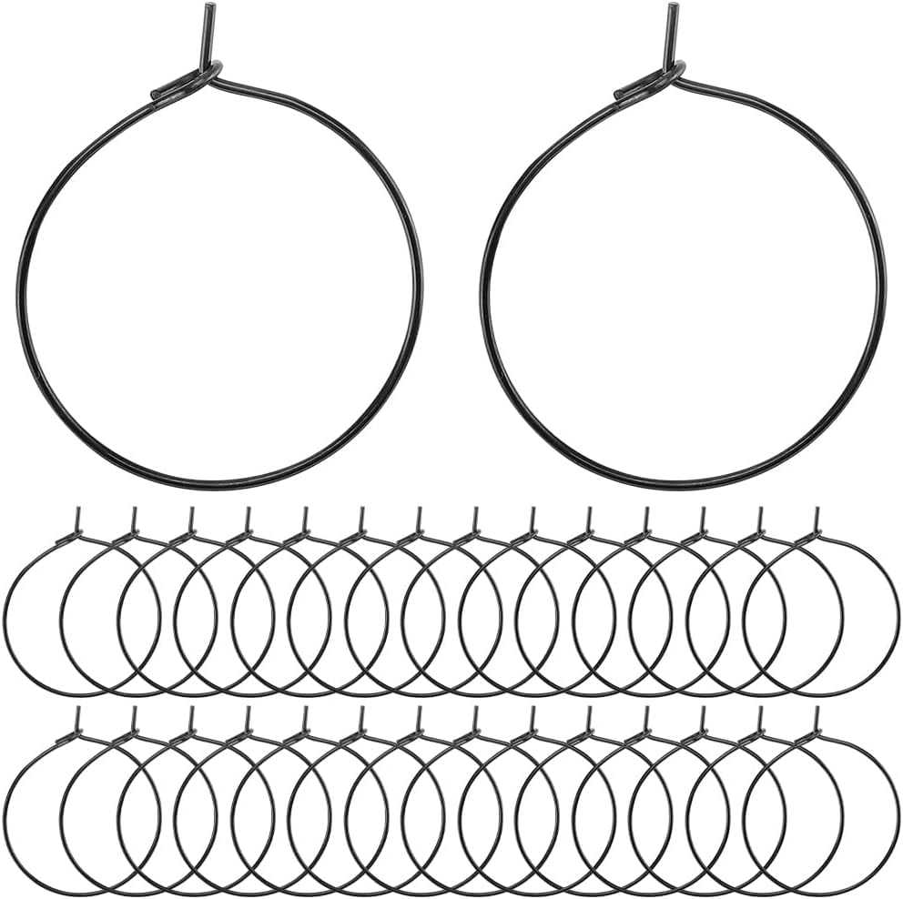 1 Box 50Pcs Wine Charm Rings Bulk 25mm Black Wine Glass Rings 316 ...