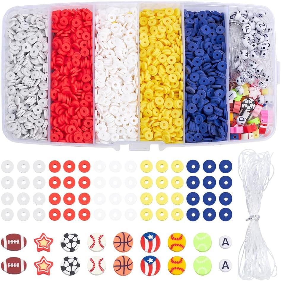 1 Box 5204Pcs Red White and Blue Beads Kit Patriotic Clay Beads Sports ...
