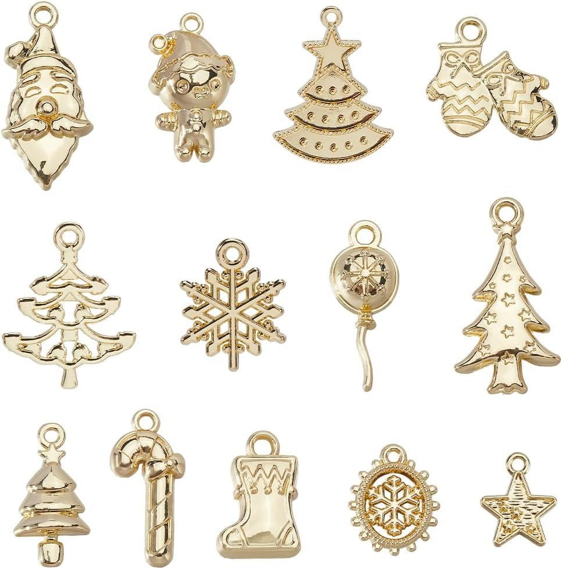 1 Box 52Pcs 13 Styles Metal Christmas Charms Gold Christmas Tree Charm ...