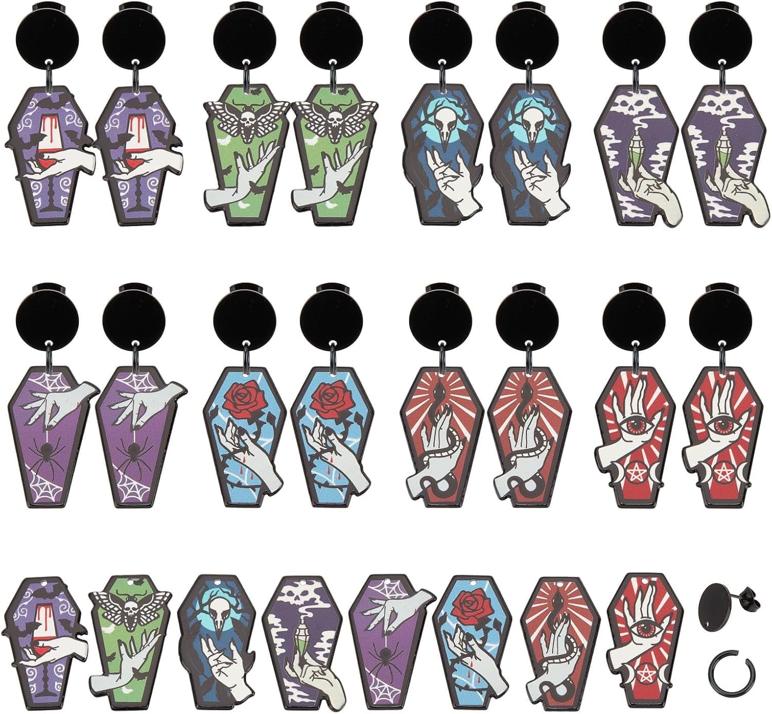 1 Box 52Pcs DIY 8 Pairs Gothic Style Acrylic Charms Halloween Coffin Charm Earrings Making ...