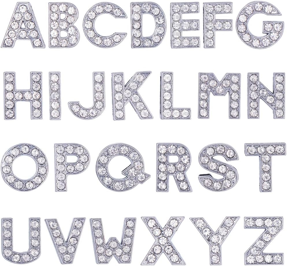1 Box 52Pcs Rhinestone Slide Beads Alphabet Letter Beads Rhinestones ...
