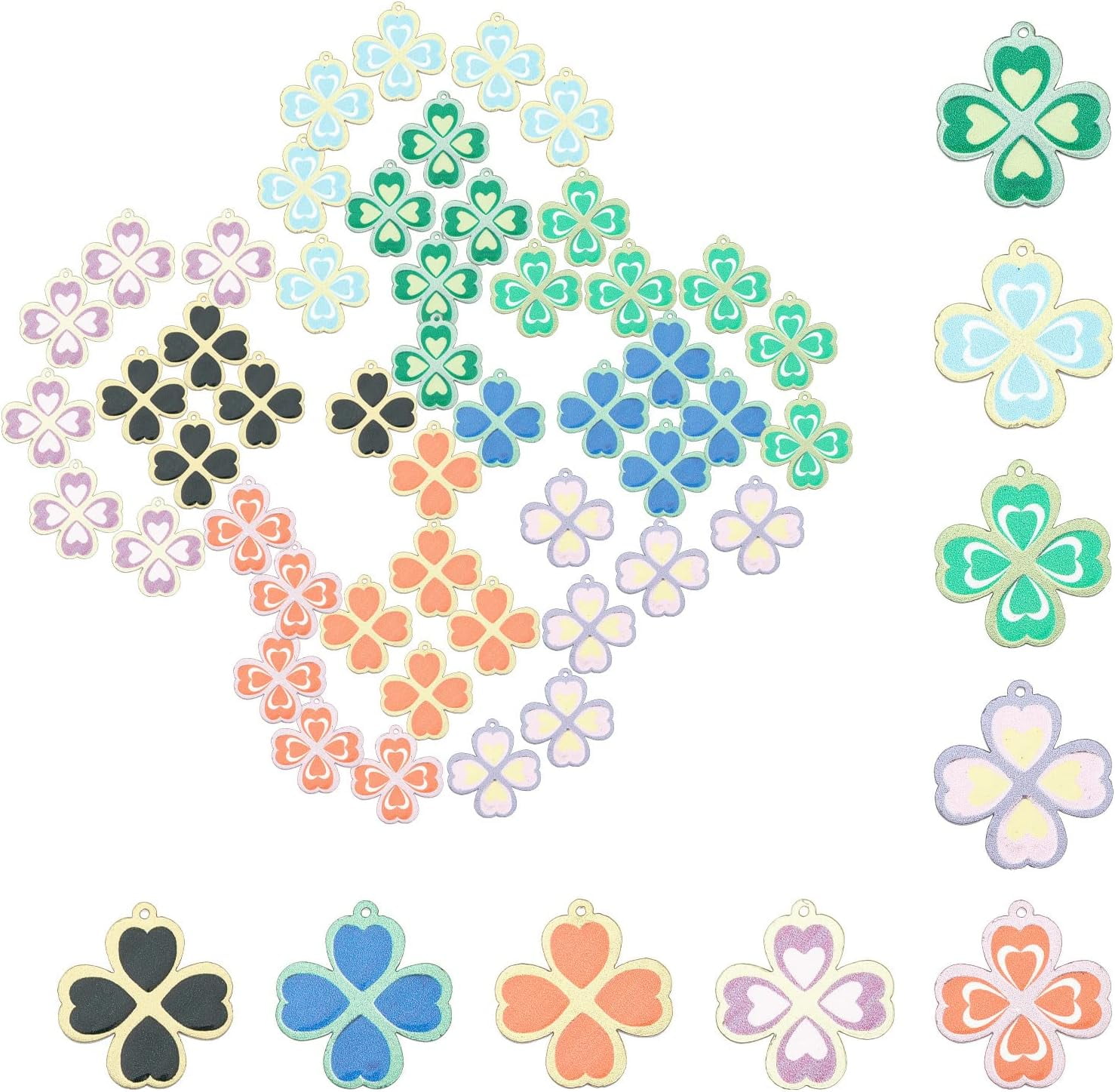 1 Box 54Pcs 9 Colors St Patrick's Day Charms Four Leaf Clover Charms 4 ...