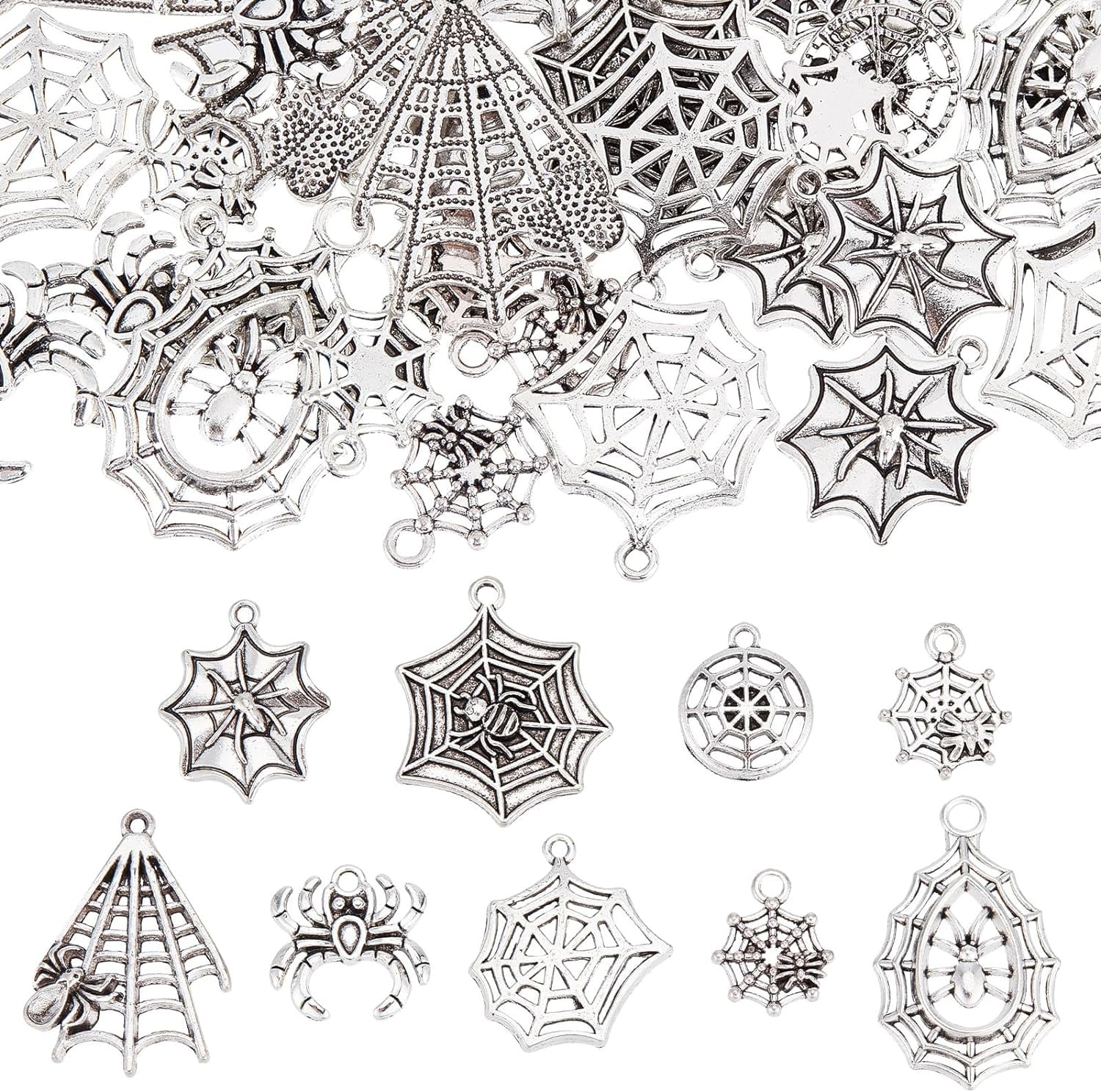 1 Box 54Pcs Spider Charms Tibetan Style Spider Web Charms Spiders Charm ...