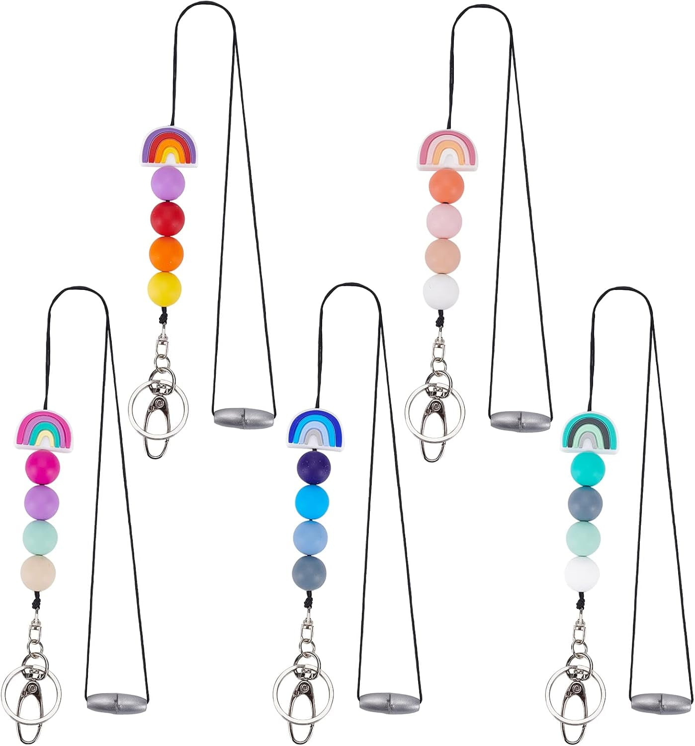 1 Box 5Pcs 5 Colors Rainbow Silicone Beaded Lanyards Boho Neck Lanyard ...