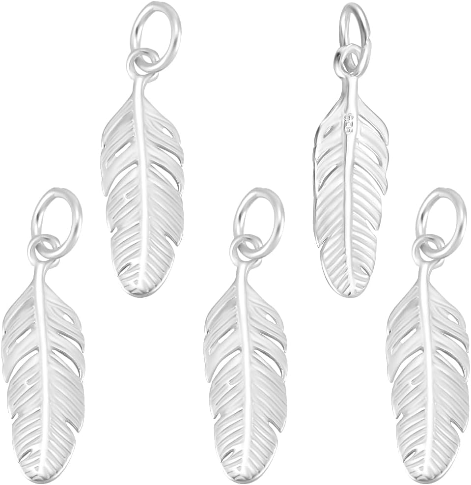 1 Box 5Pcs 925 Sterling Silver Feather Charms Antique Tibetan Style ...