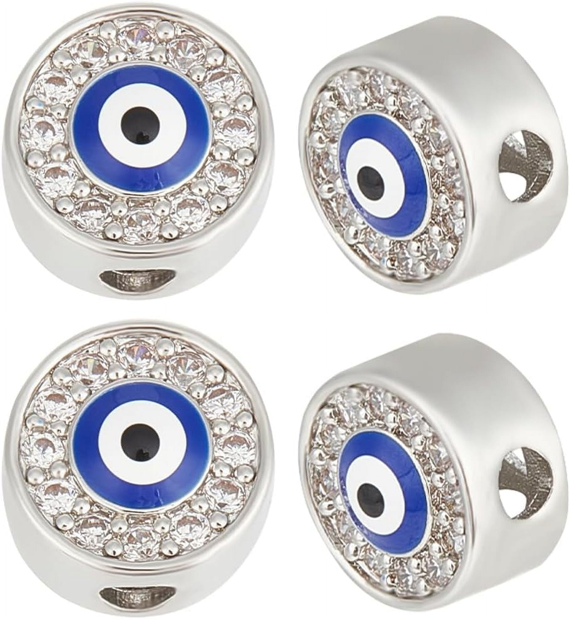 1 Box 5Pcs Beads Platinum Plated Cubic Zirconia Flat Round with Beads ...