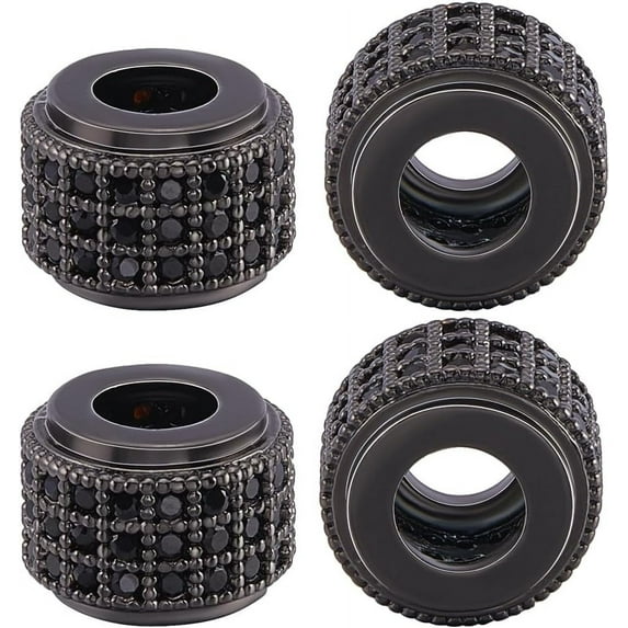1 Box 5Pcs Column Spacer Beads Brass with Cubic Zirconia Gunmetal Large ...