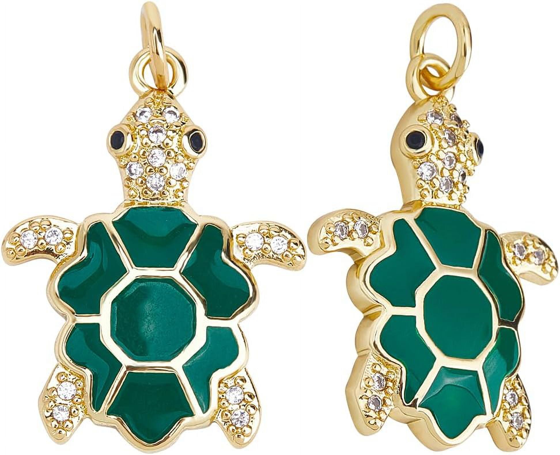 1 Box 5Pcs Tortoise Charms 18K Gold Plated Cubic Zirconia Green/Blue ...