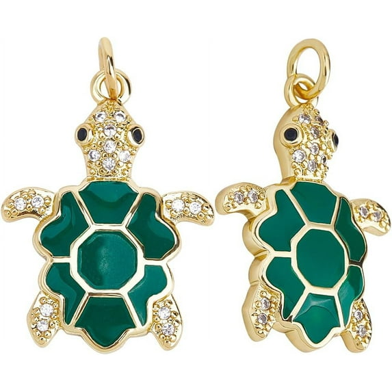 1 Box 5Pcs Tortoise Charms 18K Gold Plated Cubic Zirconia Green/Blue ...