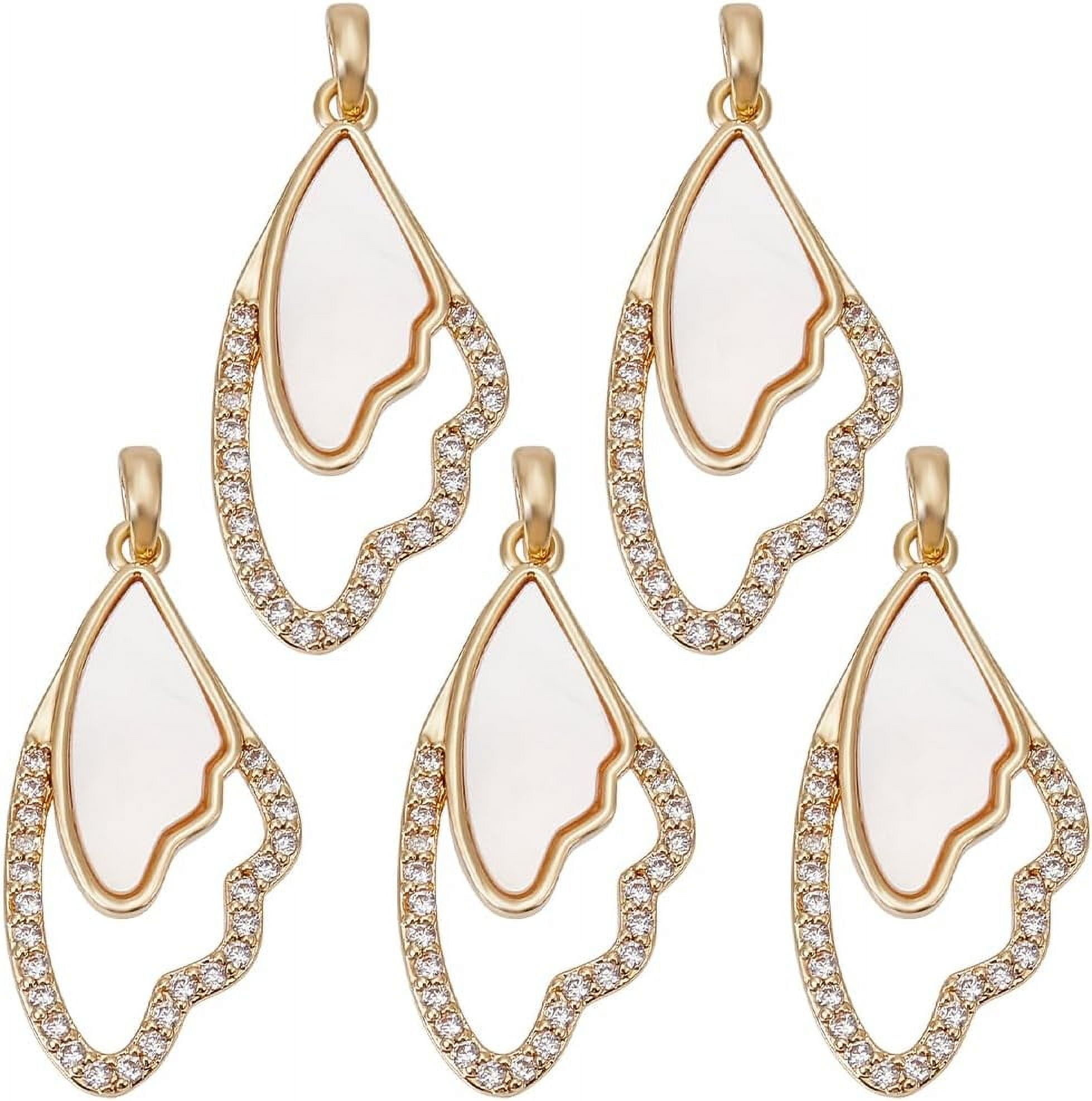 1 Box 5Pcs Wing Charms 18K Gold Plated Cubic Zirconia Angel Butterfly Wings Pendants Dangle ...