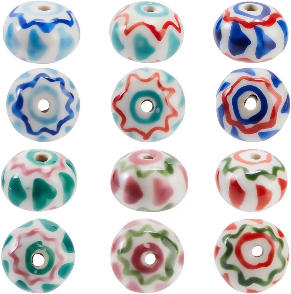 1 Box 6 Colors 18PCS Famille Rose Porcelain Beads with Hole Ceramic ...