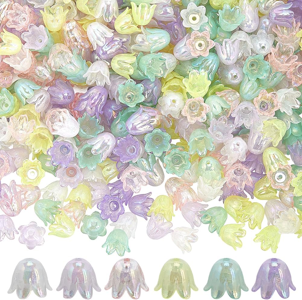 1 Box 6 Colors 600Pcs Acrylic Flower Bead Caps Spacer Beads Caps Bulk ...