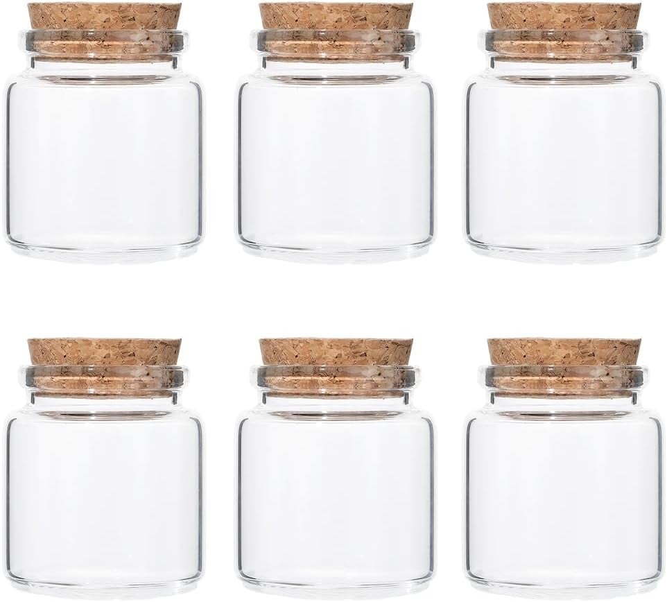 1 Box 6 Pack 50ml Glass Bottles with Cork Stoppers Small Clear Glass ...
