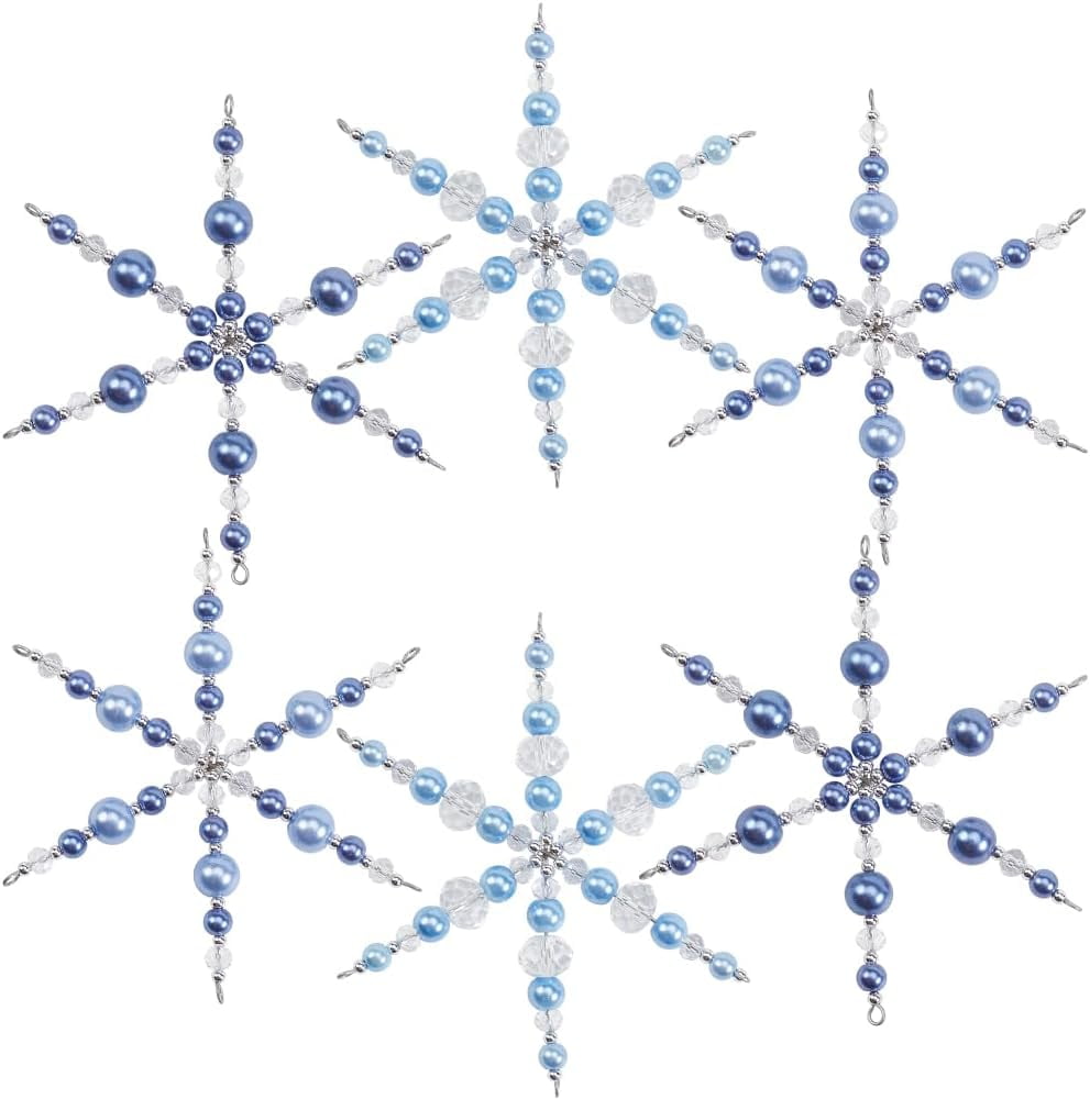 1 Box 6 Pack Glass Beaded Snowflake Ornaments Crystal Snowflakes ...