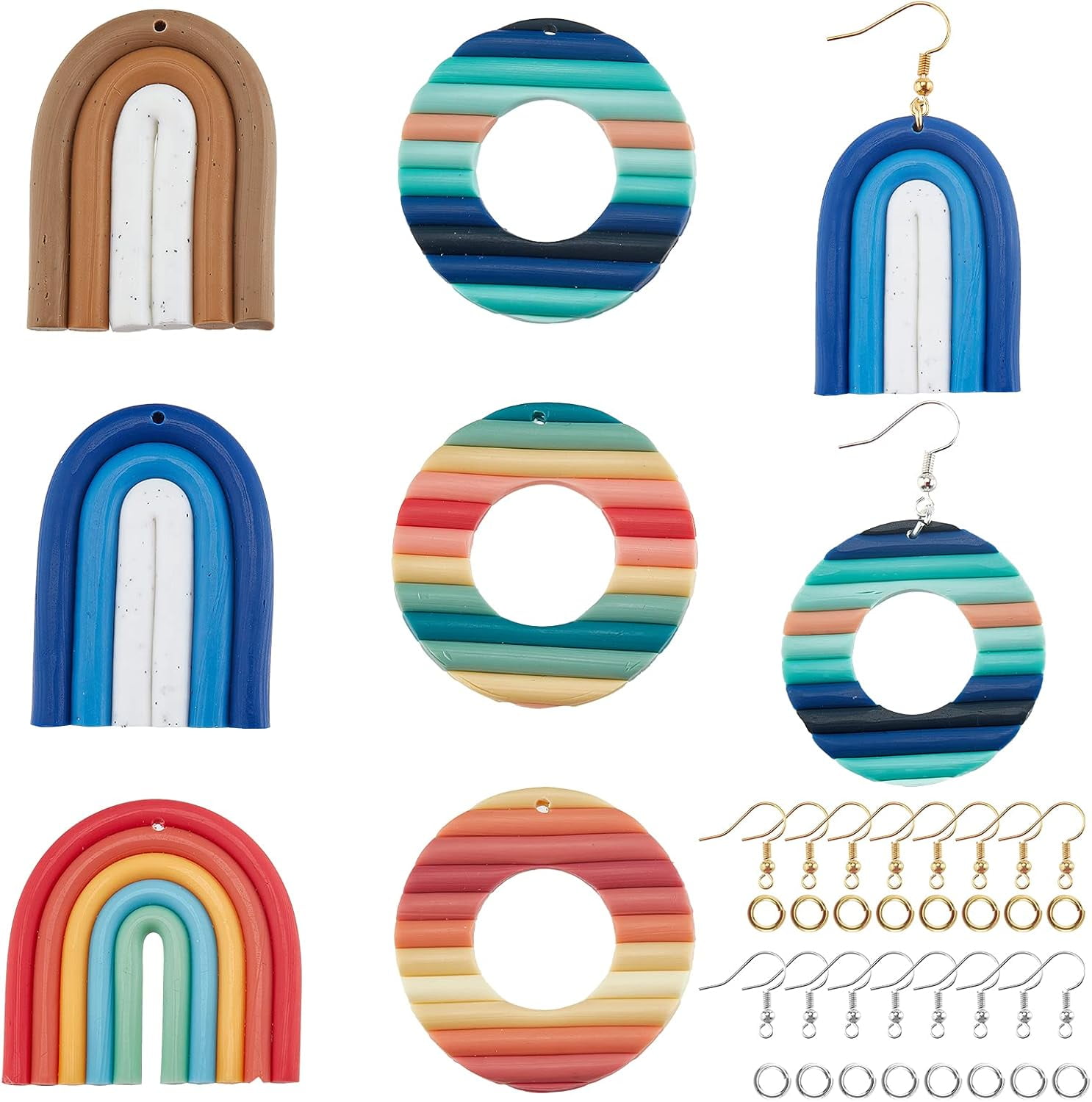 1 Box 6 Pairs 6 Colors 3 Sizes Polymer Clay Dangle Earring Kits Donut ...