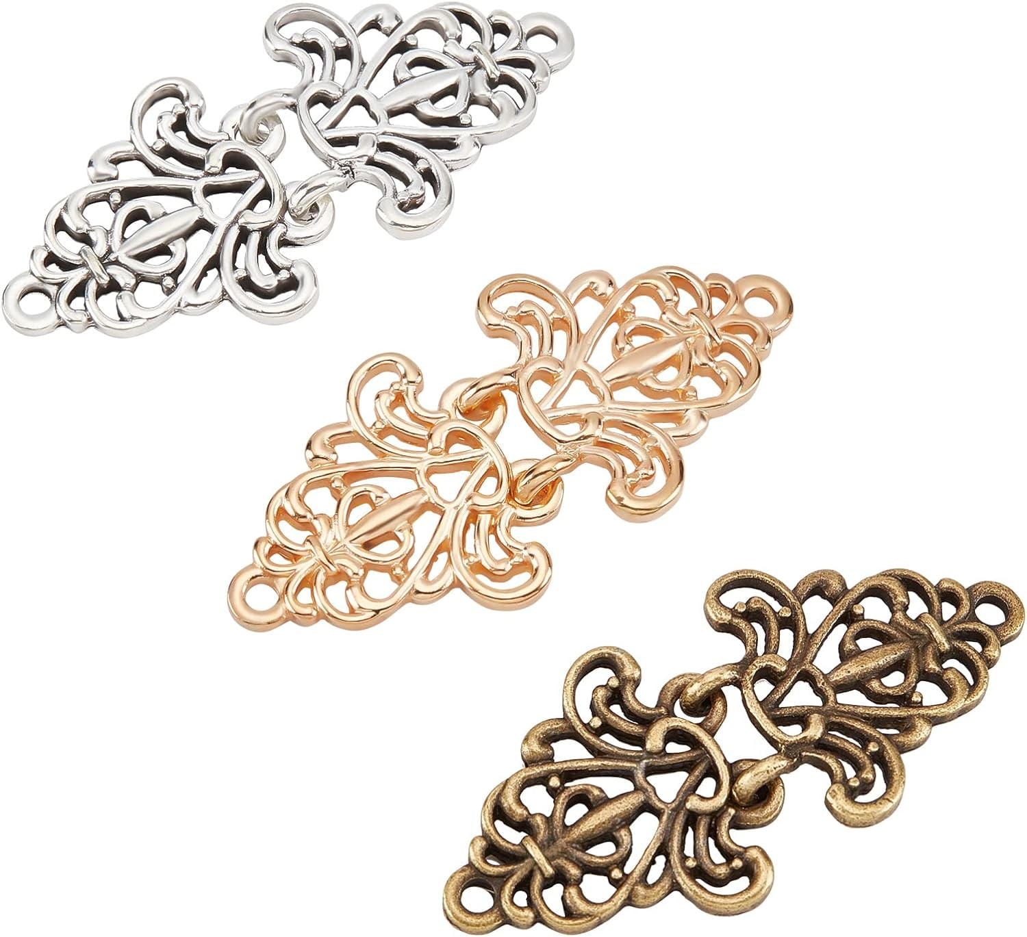 1 Box 6 Pairs Filigree Trivet Sew on Cape Cloak Clasp Fasteners 63 x ...