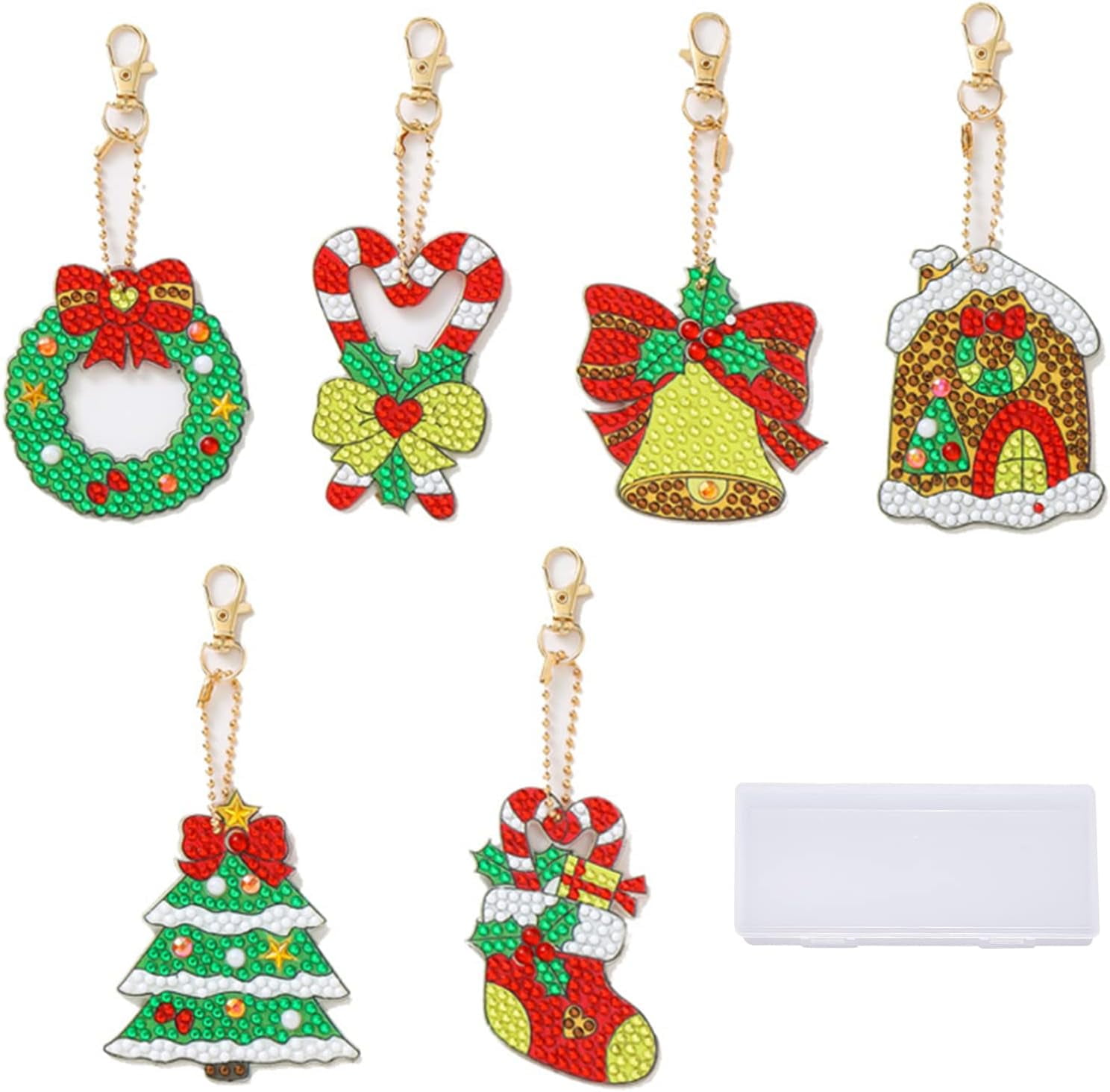 1 Box 6 Set Chritmas DIY Diamond Art Painting Keychains Bulk Beginner ...