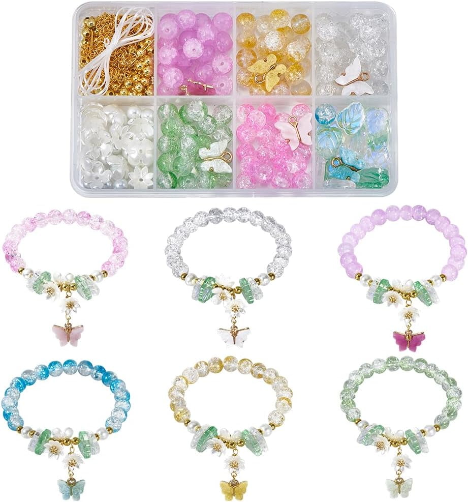 1 Box 6 Sets Bracelet Making Kits Glass Flower Beads Bulk Butterflies ...