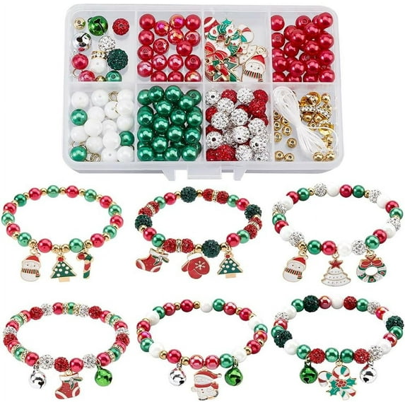 1 Box 6 Sets Christmas Bracelet Kits Christmas Enamel Charms Xmas Tree ...