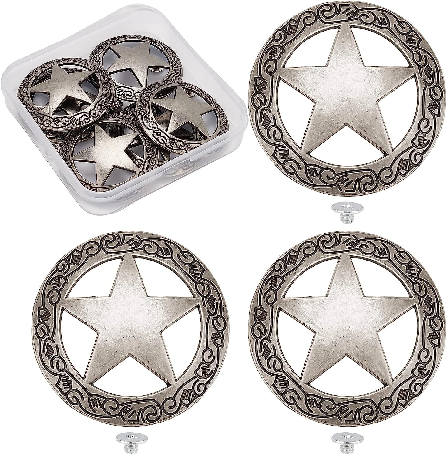 1 Box 6 Sets Screw Back Button Engraved Star Concho Hollow Out ...