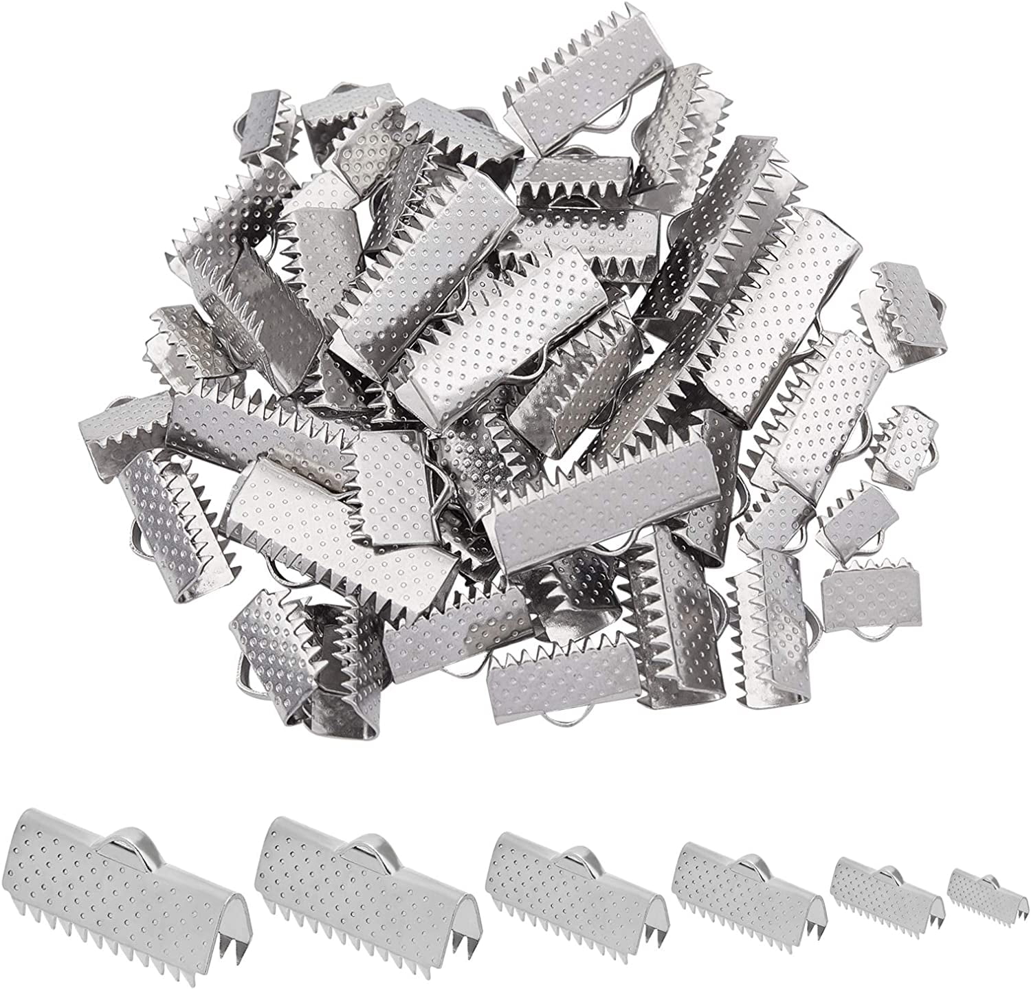 1 Box 6 Sizes 60pcs Rectangle Ribbon Ends Stainless Steel Ribbon Clamp ...