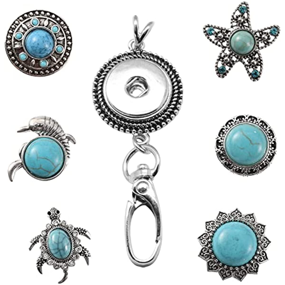 1 Box 6 Styles Synthetic Turquoise Stone ID Badge Lanyard Kit Gemstone ...