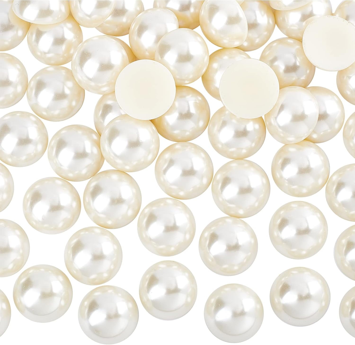 1 Box 60 Pcs 25mm Half Pearls Bead Beige Flat Back Pearl Extral Large ...