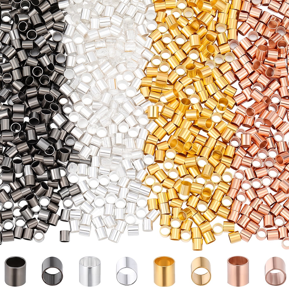 1 Box 6000PCS 2mm Tube Brass Crimp Beads with Holes Gold Silver Black ...