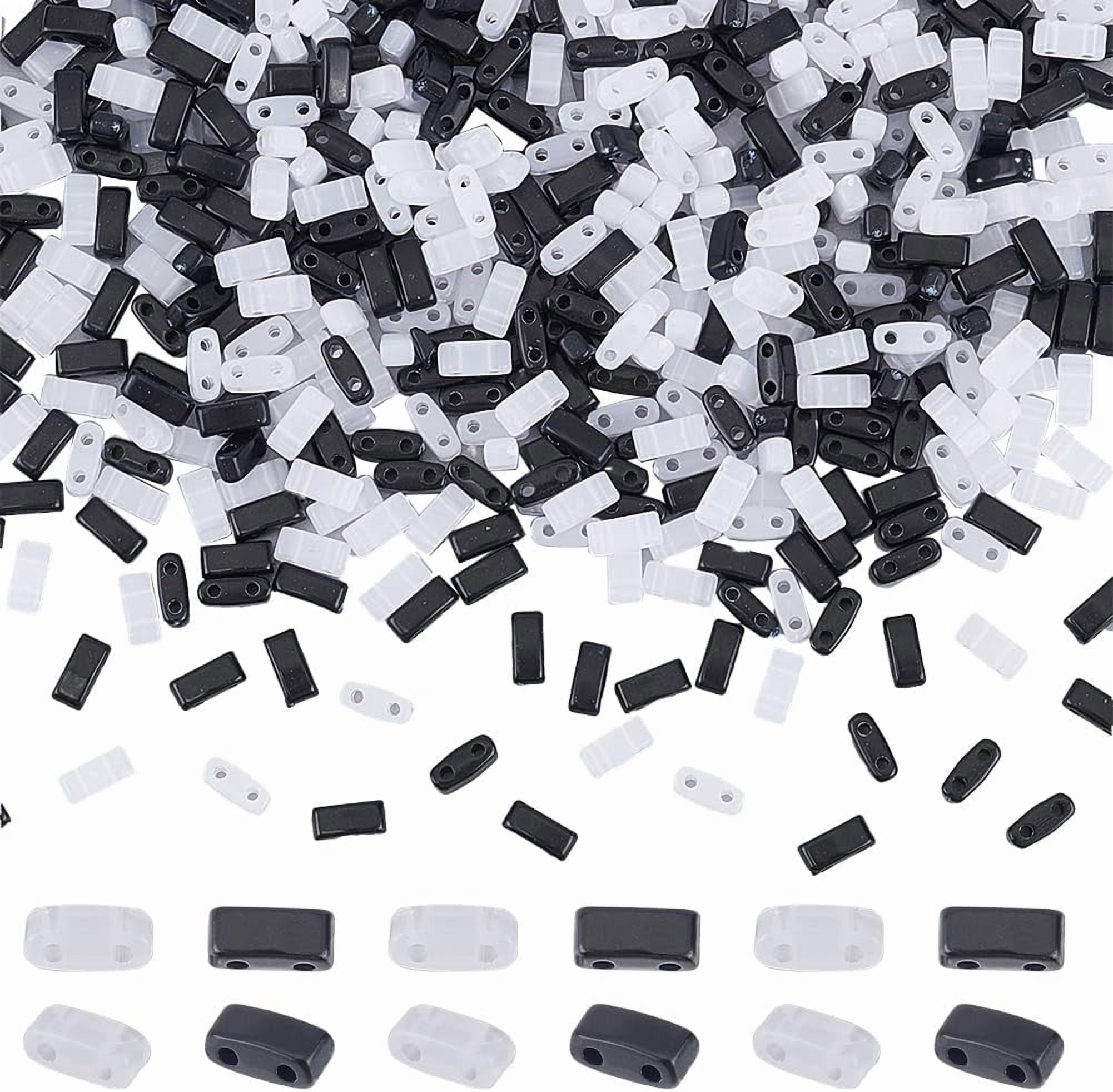 1 Box 600Pcs 1/2 Beads 2 Hole Rectangle Bead Opaque Acrylic Black White ...