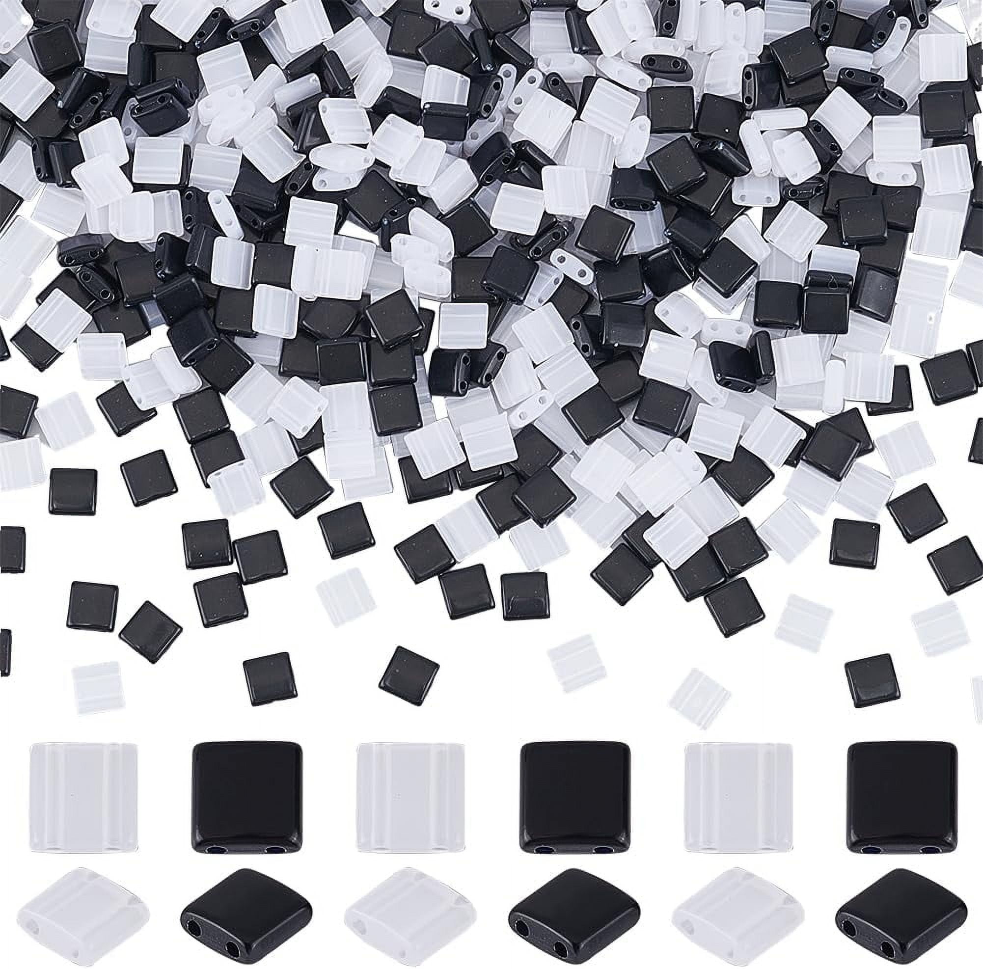 1 Box 600Pcs 2 Hole Seed Bead Acrylic Flat Square Beads Bulk Black ...