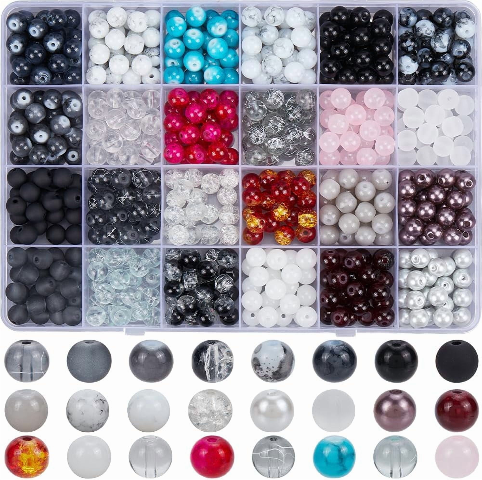 1 Box 600Pcs 24 Colors 8mm Glass Beads Bulk Round Bead Black Assorted ...