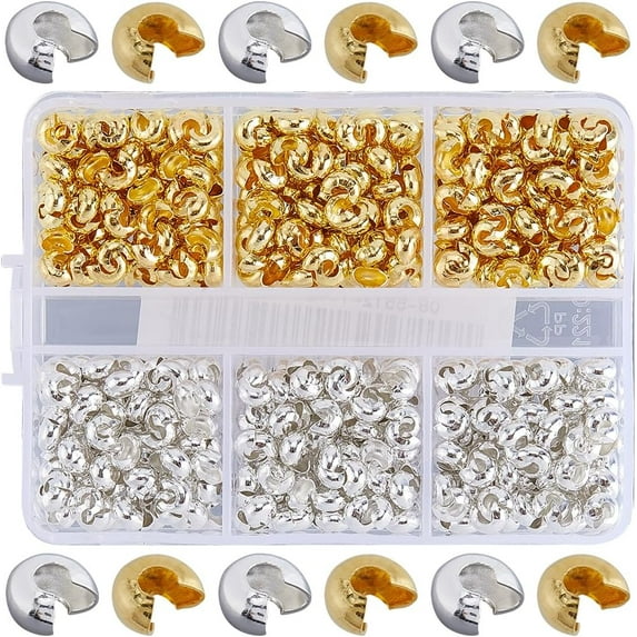1 Box 600Pcs Gold Crimp Bead Covers Jewelry Crimp Covers Small 4mm ...