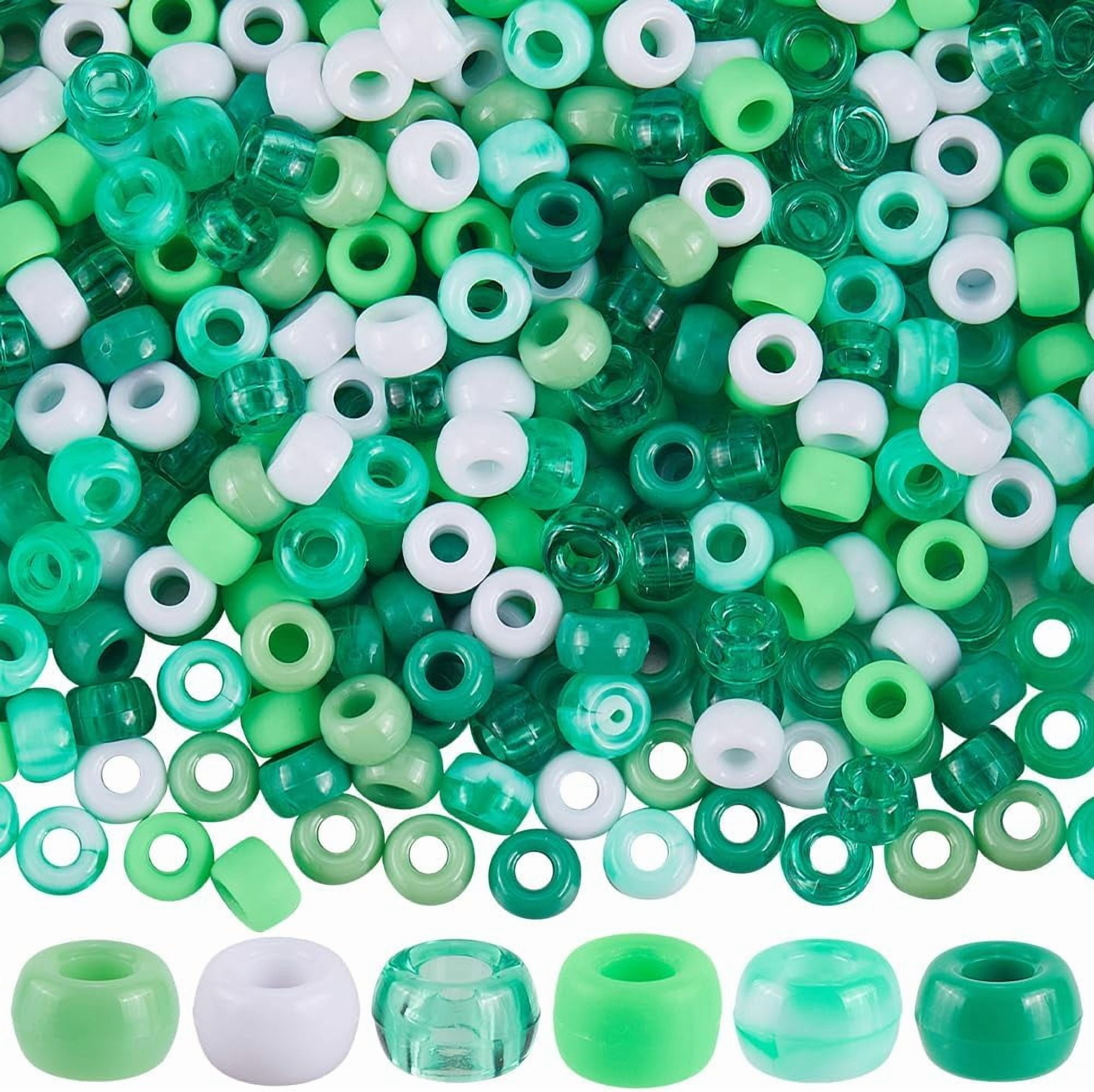 1 Box 600Pcs Green Pony Beads 9mm Pony Bead Bulk Mix White Light Flat ...